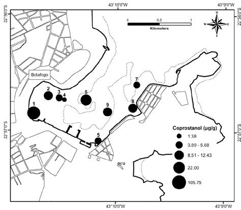 Distribution Of Coprostanol In μg G 1 Sediment Dry Wt In