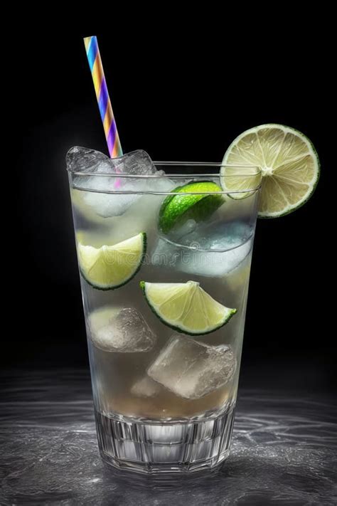 A Glass Filled With Ice And Lime Slices Generative Ai Stock