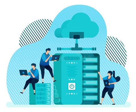Vector Illustration Template For Database Management System For Data Storage Backup Hosting