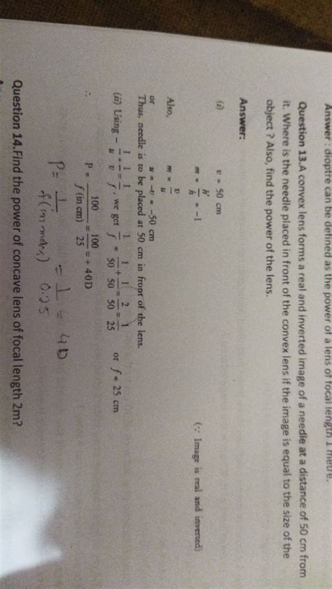 Question 13 A Convex Lens Forms A Real And Inverted Image Of A Needle At