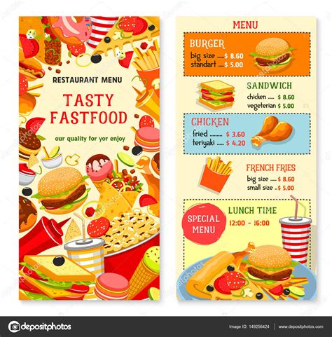 Fast Food Vector Templates For Restaurant Menu — Stock Vector