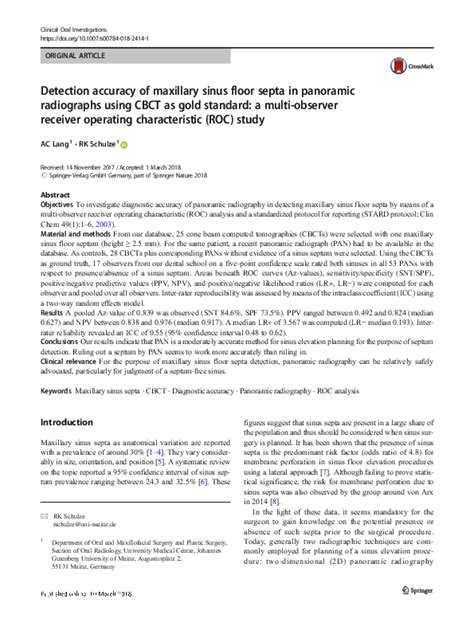 Pdf Detection Accuracy Of Maxillary Sinus Floor Septa In Panoramic Radiographs Using Cbct As