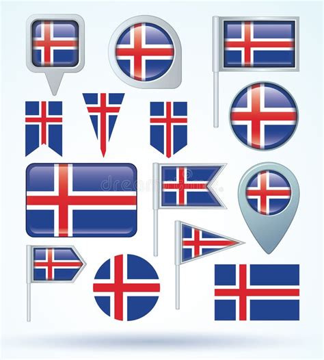 Collection Flag Of Iceland Vector Illustration Stock Vector