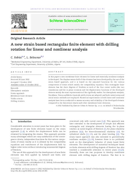 pdf a new strain based rectangular finite element with drilling
