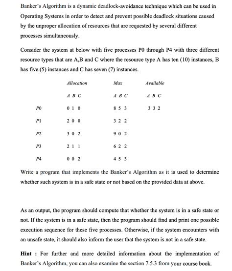 Solved Bankers Algorithm Is A Dynamic Deadlock Avoidance