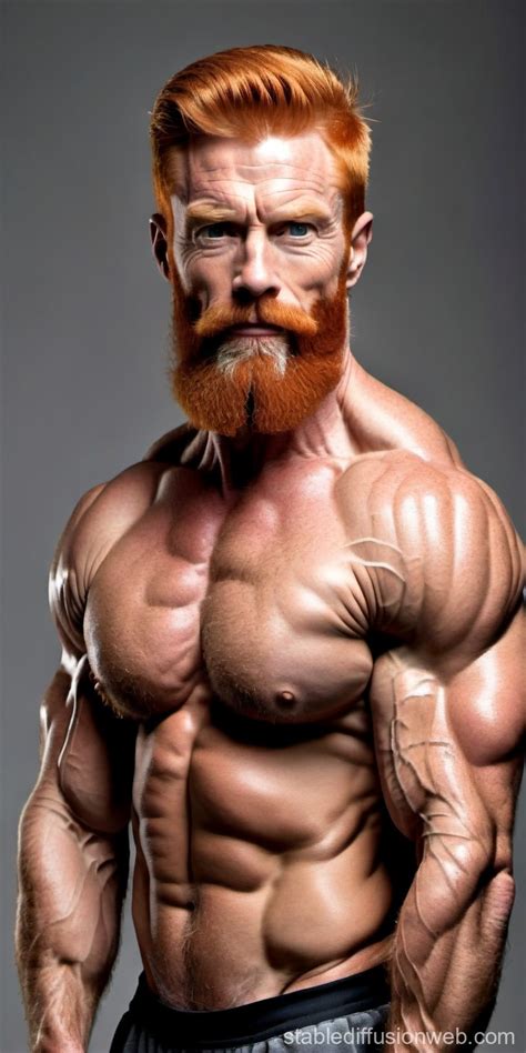 Graying Ginger Bodybuilder With A Bushy Beard And Graying Hair Showing