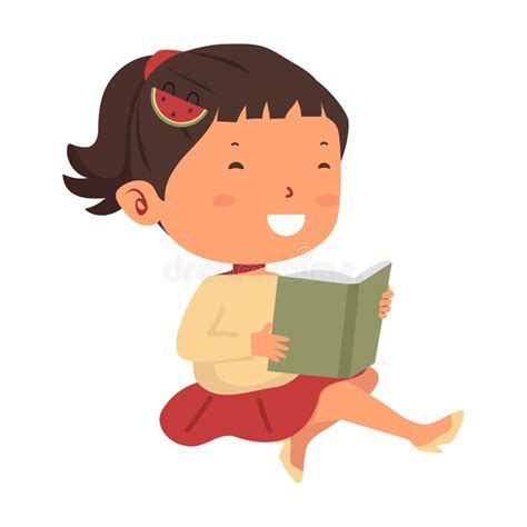 Petite Fille Assise Livre De Lecture Illustration Stock Illustration