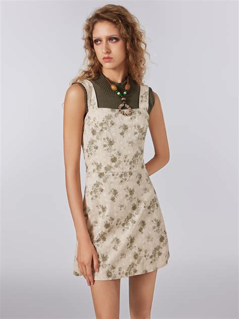 Corduroy Square Neck Floral Mini Dress Cider