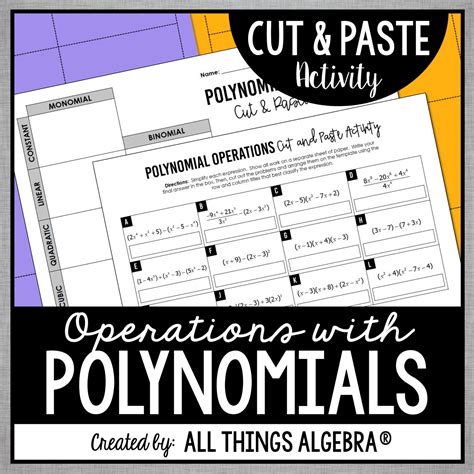 Operations With Polynomials Includes Classifying Cut And Paste Activity