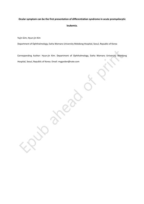 Pdf Ocular Symptom Can Be The First Presentation Of Differentiation