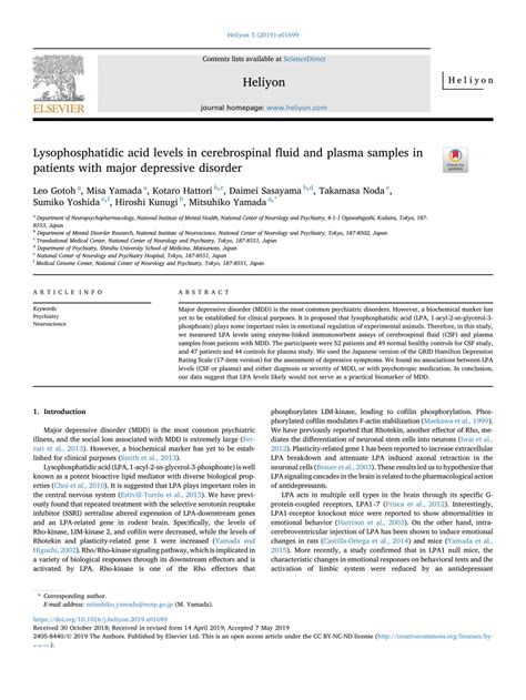 Pdf Lysophosphatidic Acid Levels In Cerebrospinal Fluid And Plasma