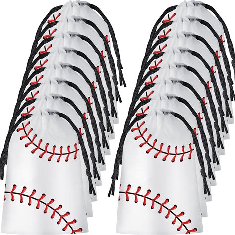 Flutesan 50 Pack Drawstring Baseball Party Favor Bags Plastic Baseball