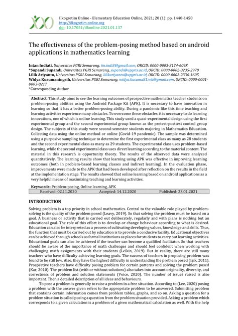 Pdf The Effectiveness Of The Problem Posing Method Based On Android Applications In
