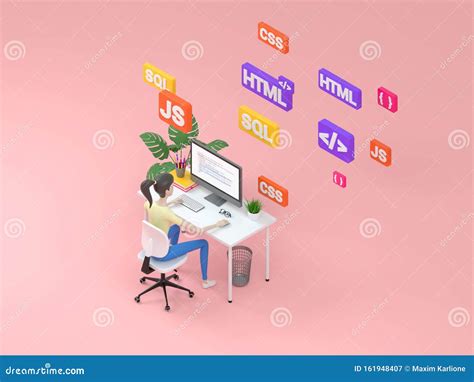 Modern 3d Character Web Development Isometric Illustration Learning Programming Languages