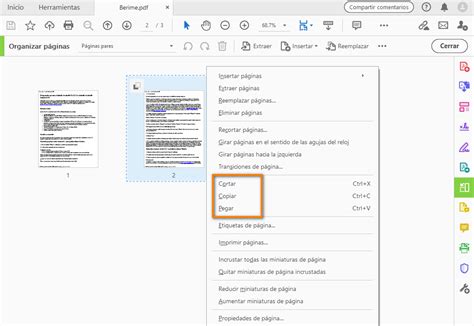 Rotar mover eliminar y volver a numerar las páginas de un PDF en