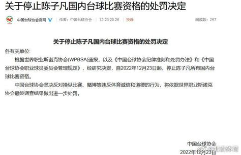 8位中国斯诺克选手遭世界台联禁赛职业陈子凡研究