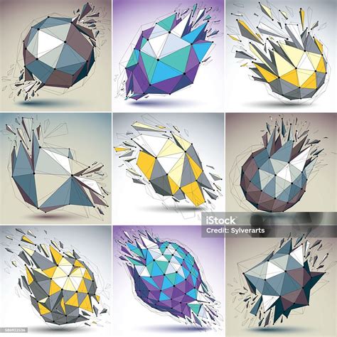 3d 벡터 디지털 와이어프레임 컬러풀한 개체 컬렉션 3차원 형태에 대한 스톡 벡터 아트 및 기타 이미지 3차원 형태 가상현실 굴절 Istock