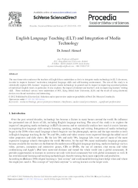 Pdf English Language Teaching Elt And Integration Of Media Technology