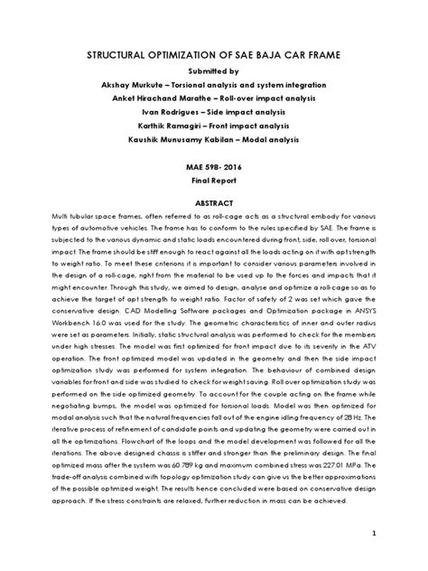 Design Optimisation Of Space Frame Chassis Pdf Mathematical Optimization Youngs Modulus