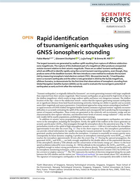 Rapid Identification Of Tsunamigenic Earthquakes Using Gnss Docslib