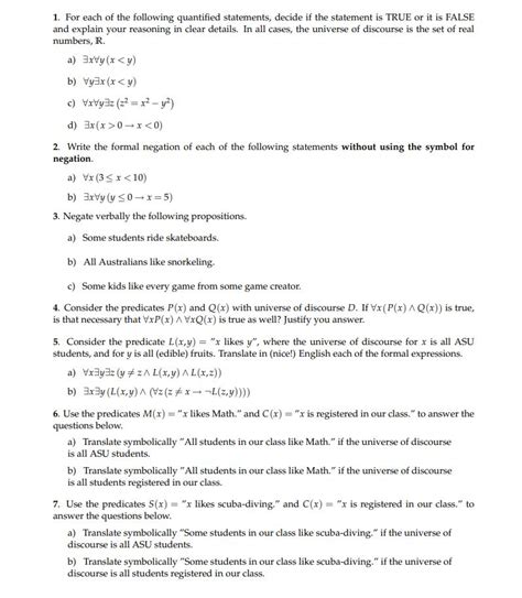 Solved For Each Of The Following Quantified Statements Chegg