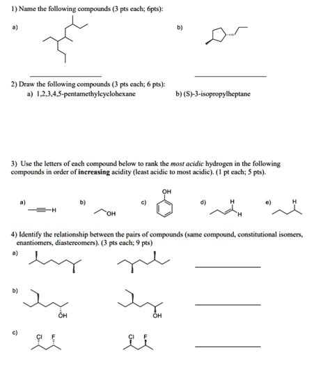 Solved1 Name The Following Compounds Pts Each 6pts 2 Draw The