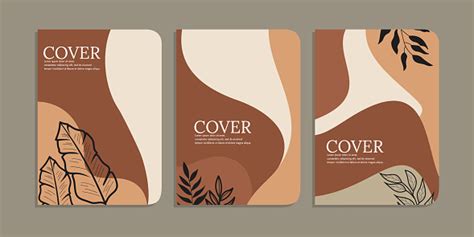 손으로 그린 식물 장식이 있는 책 표지 템플릿 세트 추상 복고풍 식물 배경size A4 노트북 일기 초대장 플래너 브로셔 책 카탈로그 0명에 대한 스톡 벡터 아트 및 기타