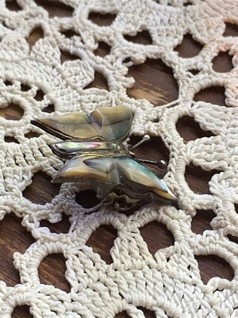 Vintage Silver MOP Abalone Butterfly Brooch Pin Gem