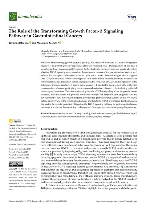 Pdf The Role Of The Transforming Growth Factor β Signaling Pathway In