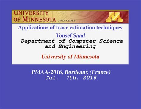 Pdf Applications Of Trace Estimation Techniques
