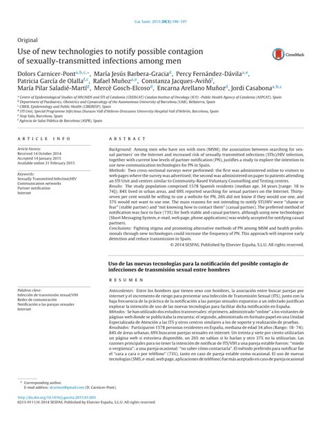 Pdf Use Of New Technologies To Notify Possible Contagion Of Sexually Transmitted Infections