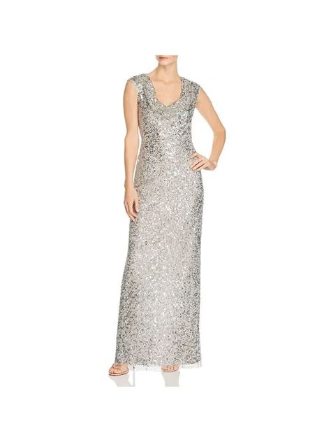 Buy Adrianna Papell Beaded Cowl Neck Formal Dress Silver At 45 Off