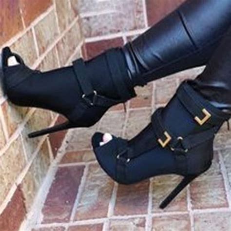 Myquees Back Zip Peep Toe Stiletto Heel Ankle Boots Stiletto Heels