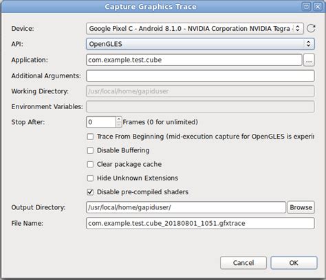 capturing a trace · graphics api debugger