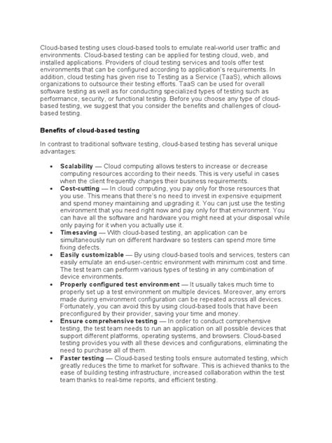 Benefits Of Cloud Based Testing Download Free Pdf Software Testing