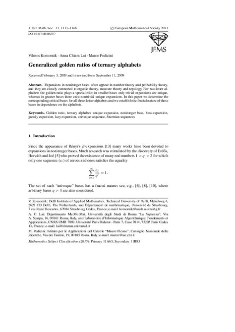 Pdf Generalized Golden Ratios Of Ternary Alphabets