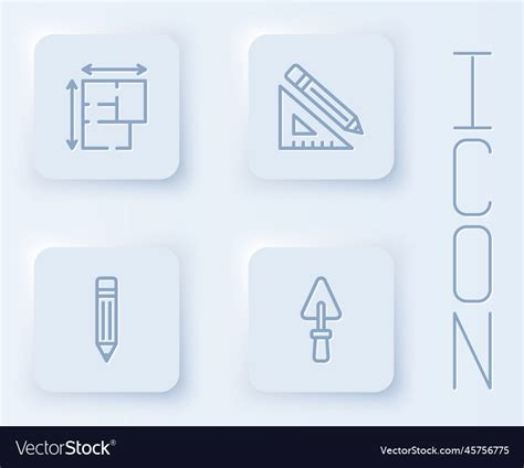 Set Line House Plan Triangular Ruler And Pencil Vector Image