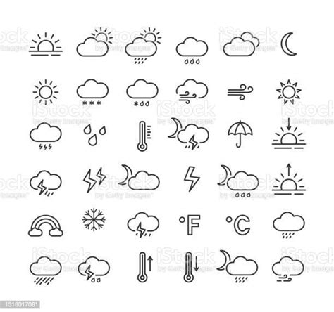 Weather Line Icon Set With Editable Stroke Outline Collection Of Meteorology Symbols Vector