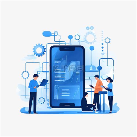开发人员构建移动应用程序并共同研究用户界面通信和技术概念素材图片免费下载 千库网
