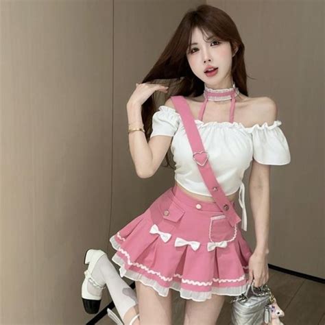 Drawstring Ruffled สไตล ์ เกาหลีสาวร ้ อนกระโปรงสั ้ นเซ ็ กซี ่ หญิง