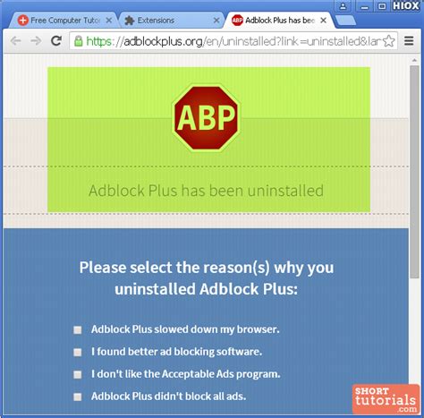 Adblock Plus Uninstalled