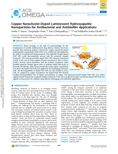 Pdf Copper Nanocluster Doped Luminescent Hydroxyapatite Nanoparticles