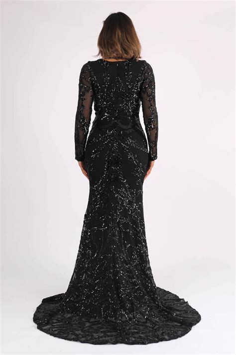Amani Long Sleeve Sequin Gown Black Noodz Boutique
