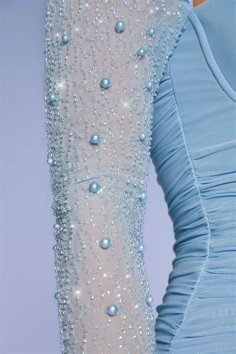 St Germain Embellished Long Sleeve Mini Dress In Blue Oh Polly