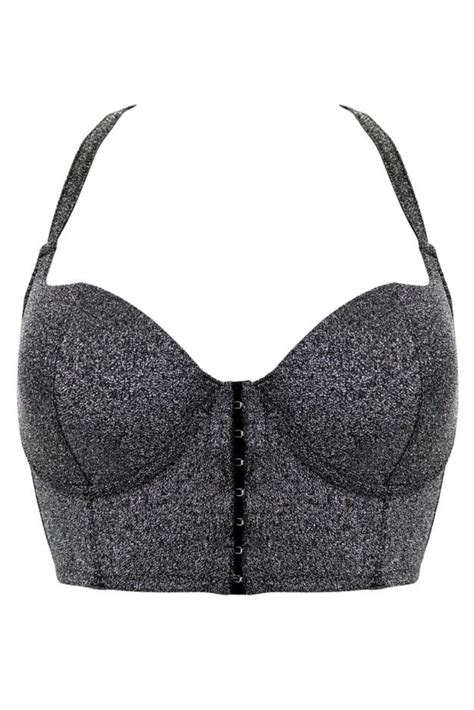 All That Glitters Lightly Padded Front Fastening Longline Bra In Silver Pour Moi