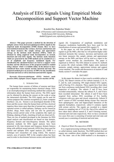 Pdf Analysis Of Eeg Signals Using Empirical Mode Decomposition And Support Vector Machine