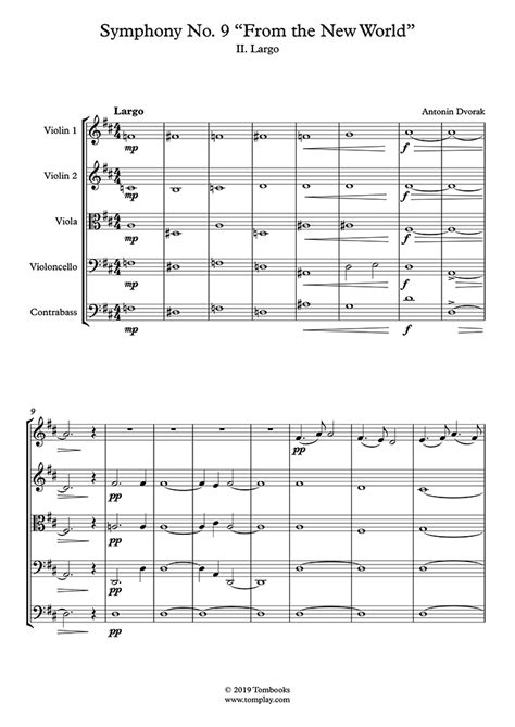 Symphony No 9 From The New World Ii Largo Violin 1 Dvorak