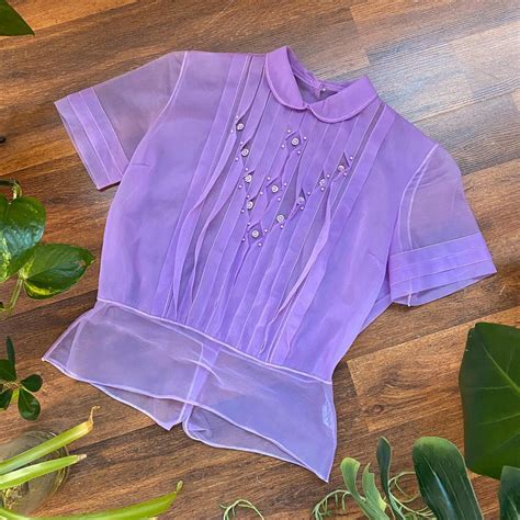 50s Sheer Nylon Blouse Open Shoulder Tops Blouse Vintage Top Blouse