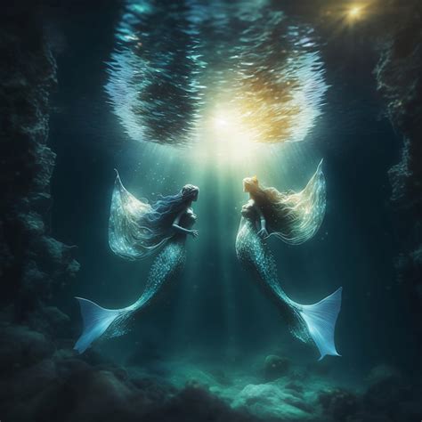 Premium Photo Two Mermaids Under Water