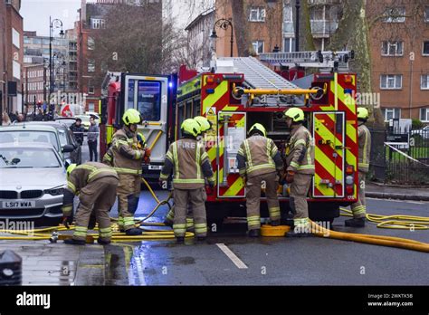 London Uk 14th February 2024 London Fire Brigade Firefighters On The